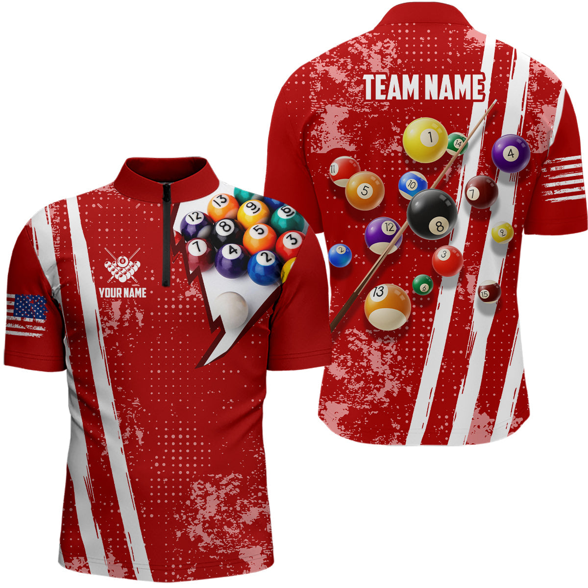 Personalized 8 Ball Pool Player Red Billiards Quarter-Zip Shirts For M ...
