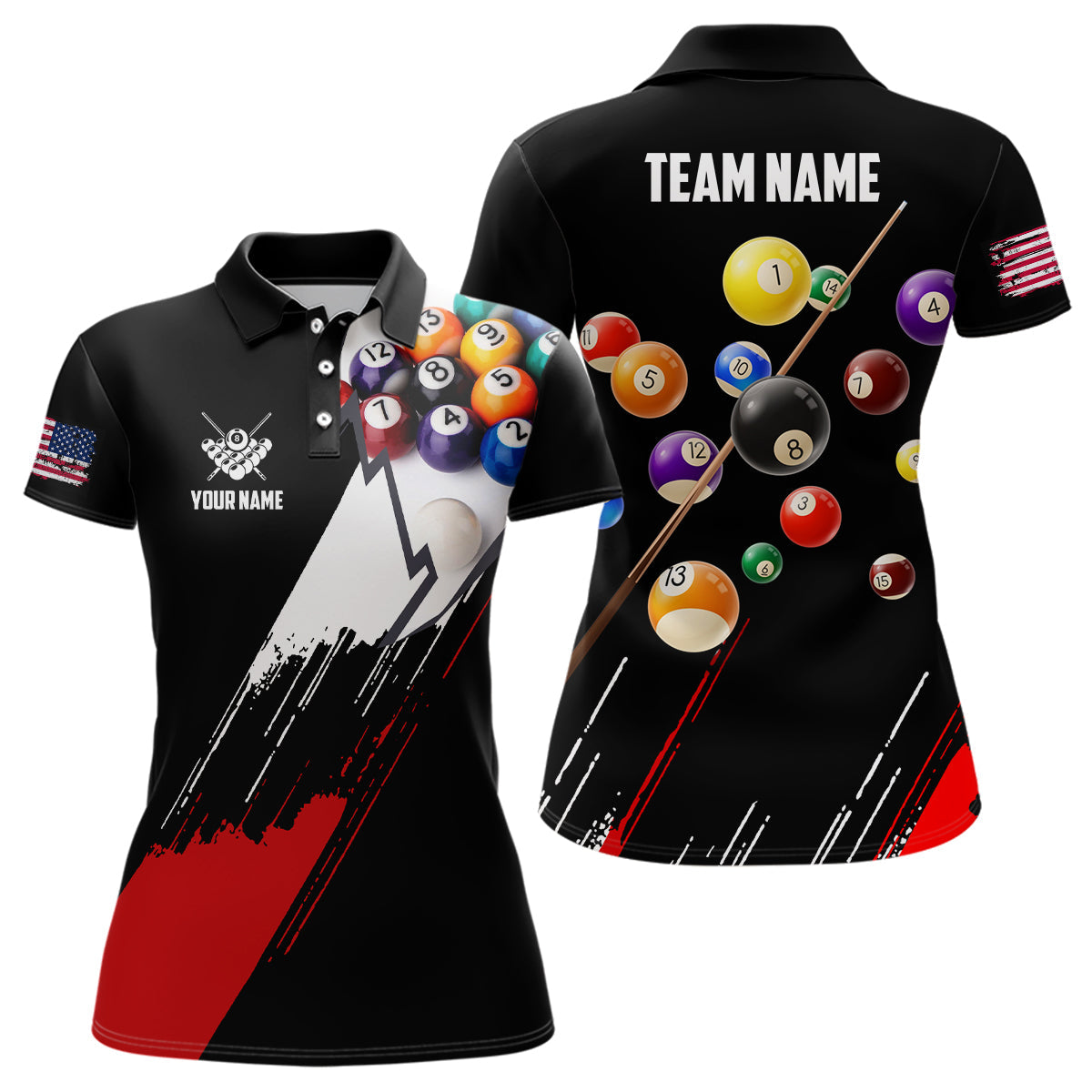 Personalized 8 Ball Pool Player Billiard Polo Shirts For Women, Black ...