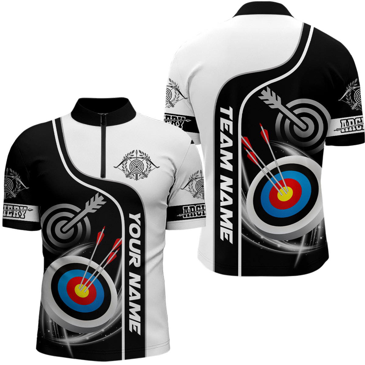 Personalized 3D Archery Targets Black White Archery Quarter-Zip Shirts ...