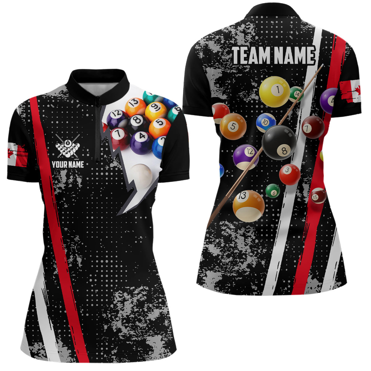 Personalized Pool Player Billiards 8 Ball Quarter-Zip Shirts For Women ...