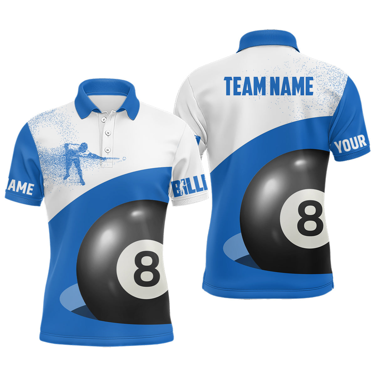 Personalized 3D Funny Billiard 8 Ball Pool Blue Polo Shirts For Men, C ...