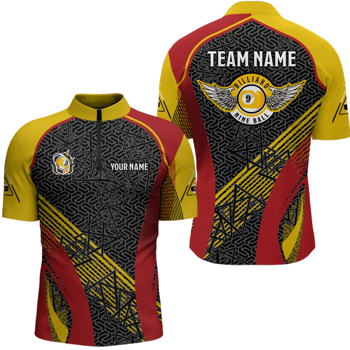 Personalized Funny Wings 9 Ball Pool Billiard Quarter-Zip Shirts For M ...