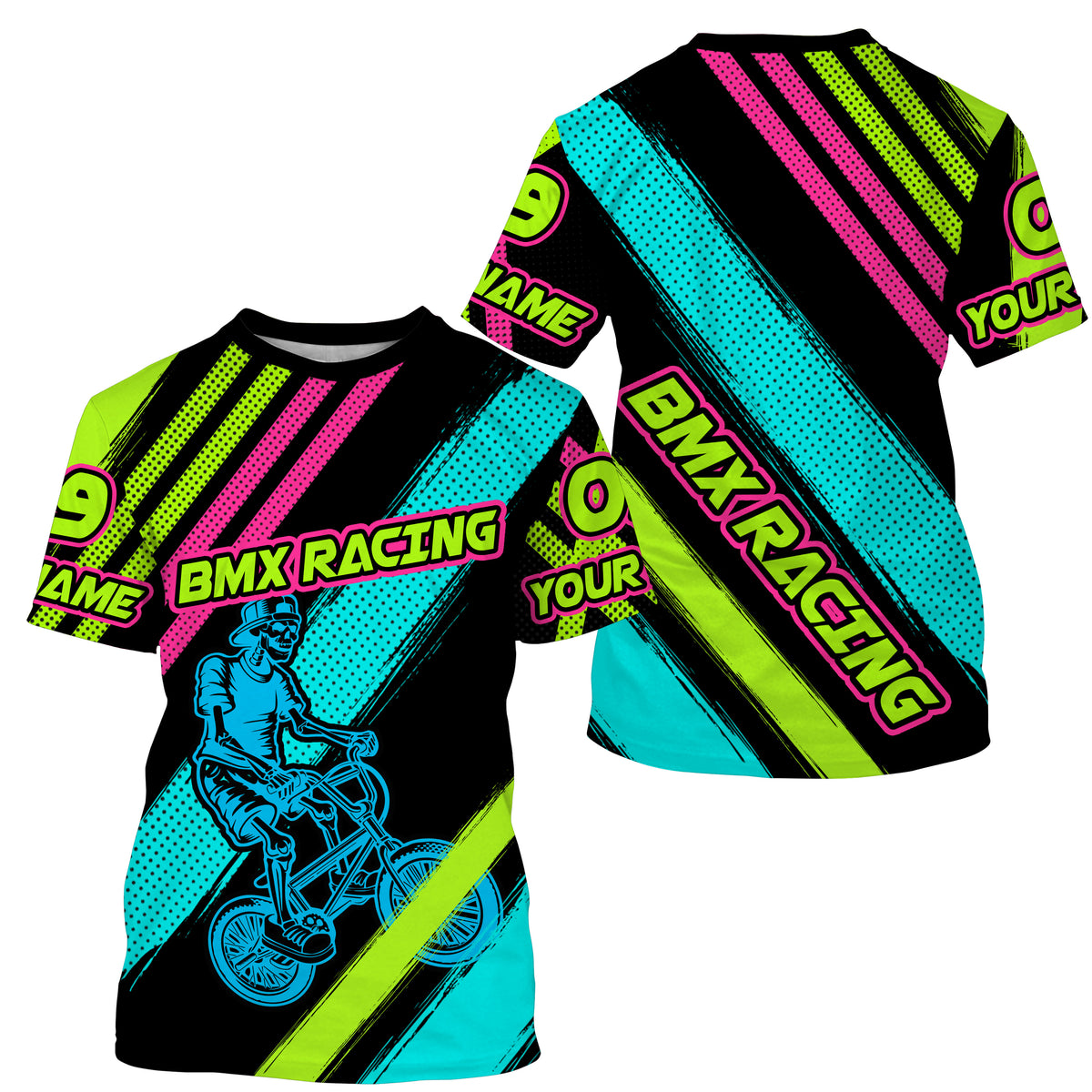 Custom BMX racing jersey Skull rider neon UPF30+ shirt off-road Cyclin ...